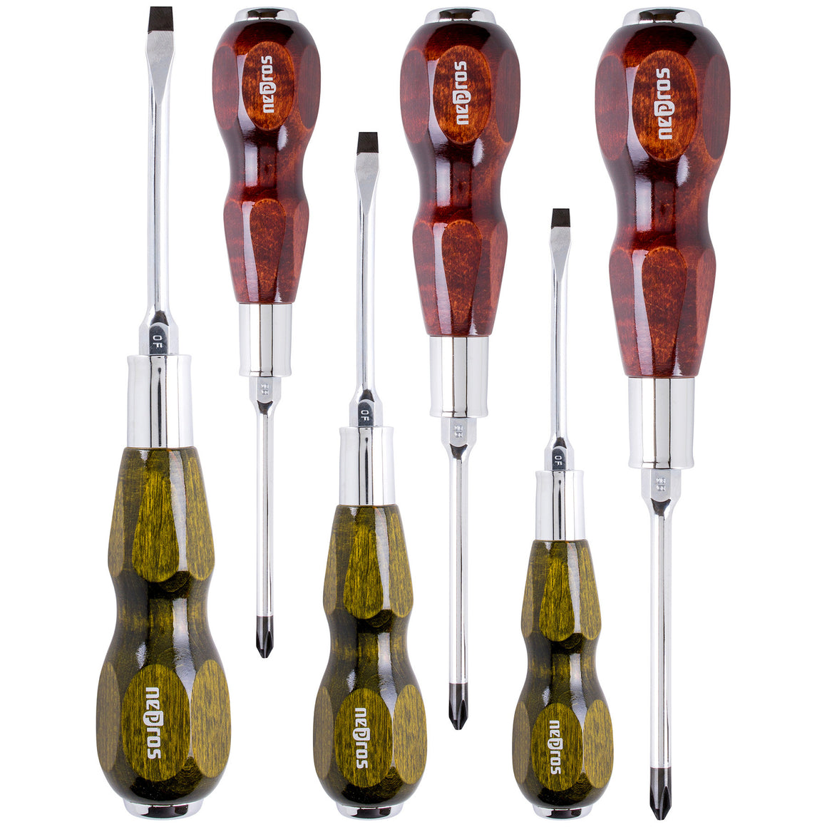 Nepros NTD306 (JIS) Wooden Grip Screwdriver Set, 6 pcs – KCI Tools